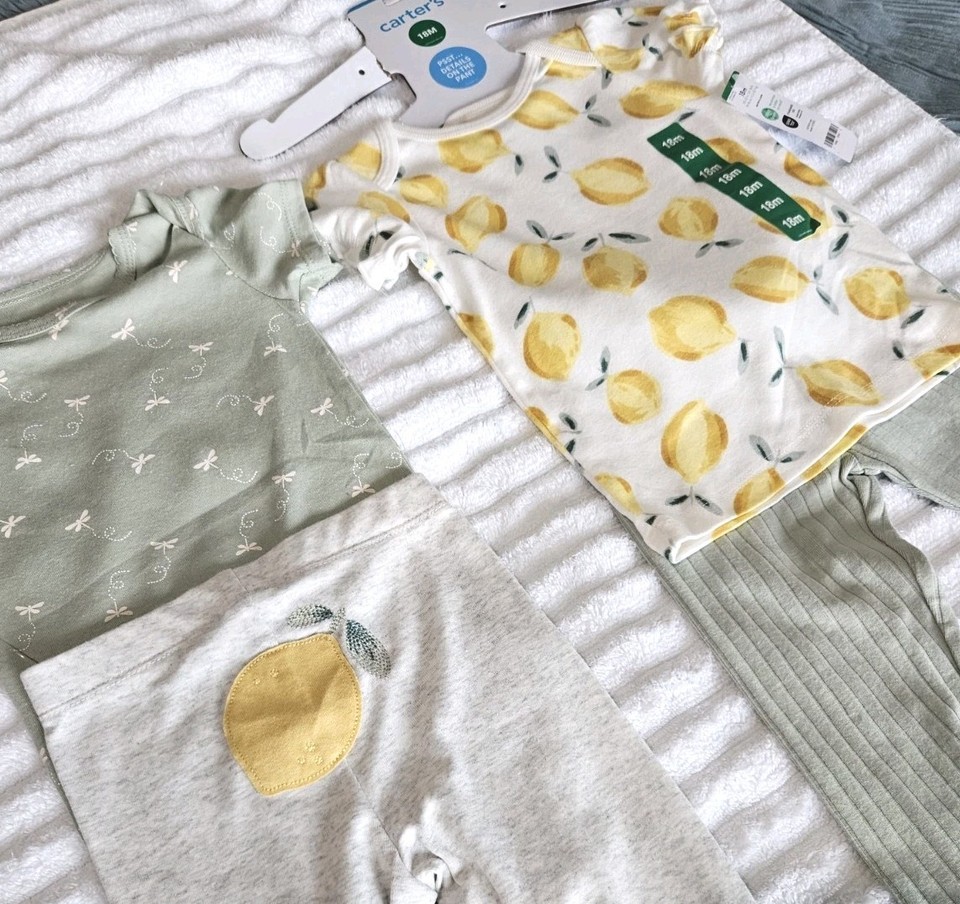 NWT Girl's Carter Baby 4pc Layette Set 18M. Lemons & Butterfly (4 ...