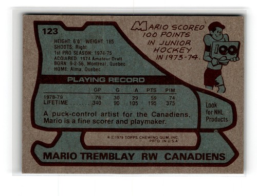 Hockey sports Topps 1979-80 Topps #123 Mario Tremblay Montreal ...