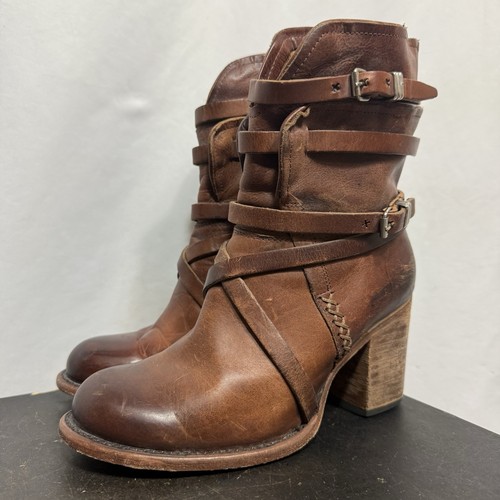 Freebird Baker Buckle Strap Boots Boho Western Brown Leather Size 6 | eBay