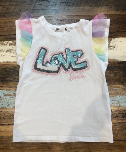 Cotton On Kids Girls Barbie Singlet with frills and glitter Size 6 ...