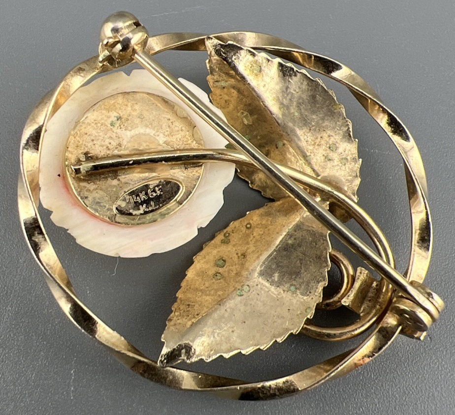 Vintage Brooch Pin White Carved Celluloid Rose Flower 14k Gold Filled ...