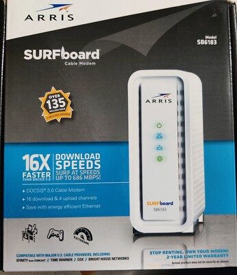ARRIS SURFboard SB6183 Cable Modem 16x4 Channels DOCSIS 3.0 - white | eBay