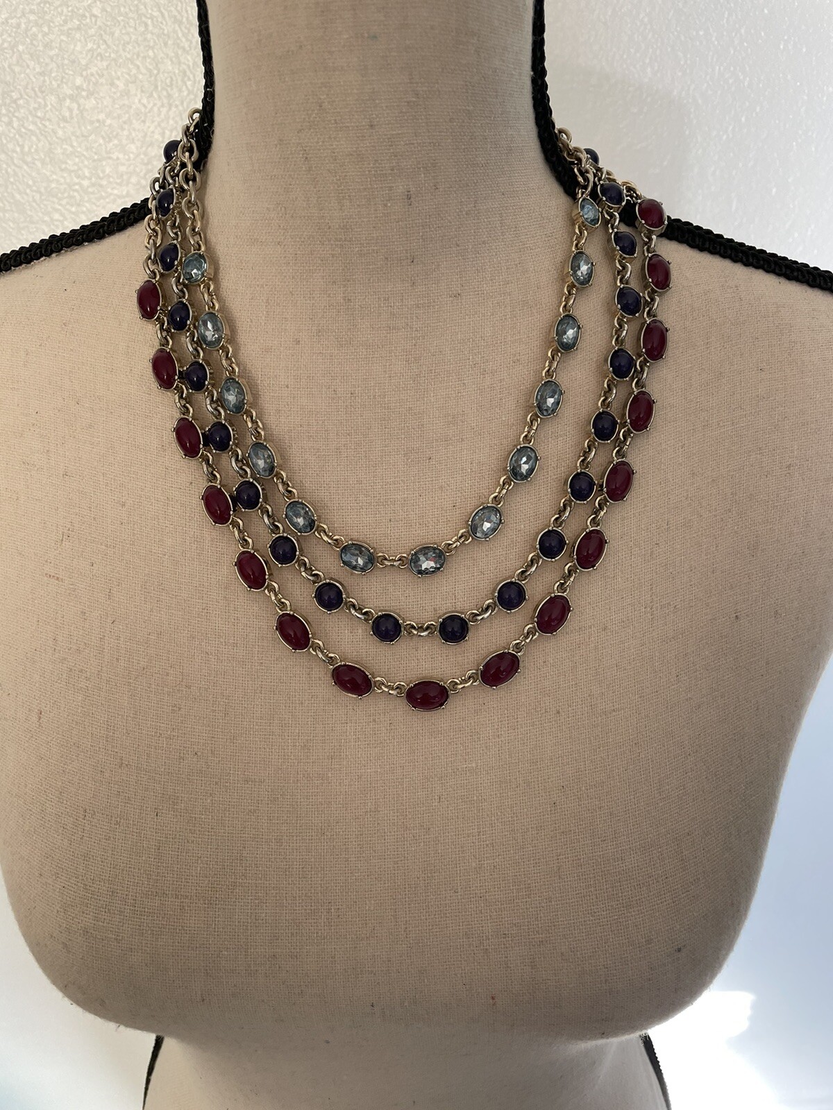 Vintage Ann Taylor Three Strand Silver Tone Multicolo… - Gem