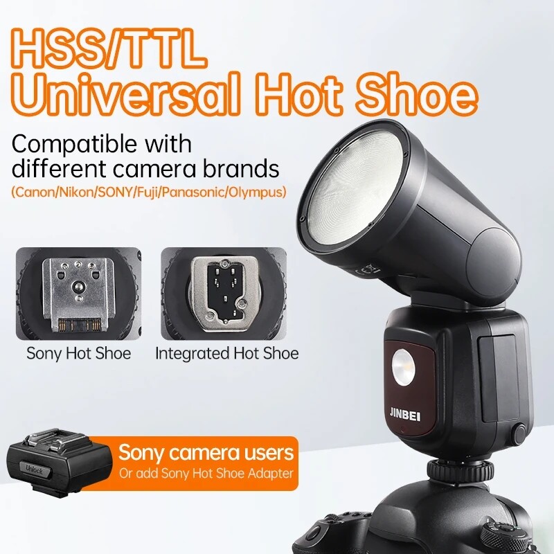 JINBEI HD-1 TTL HSS Speedlite Round Head Camera Flash Light for Canon ...