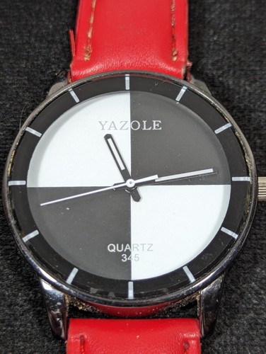 Yazole Black White Dial Round Case Red Leather Band Watch | eBay