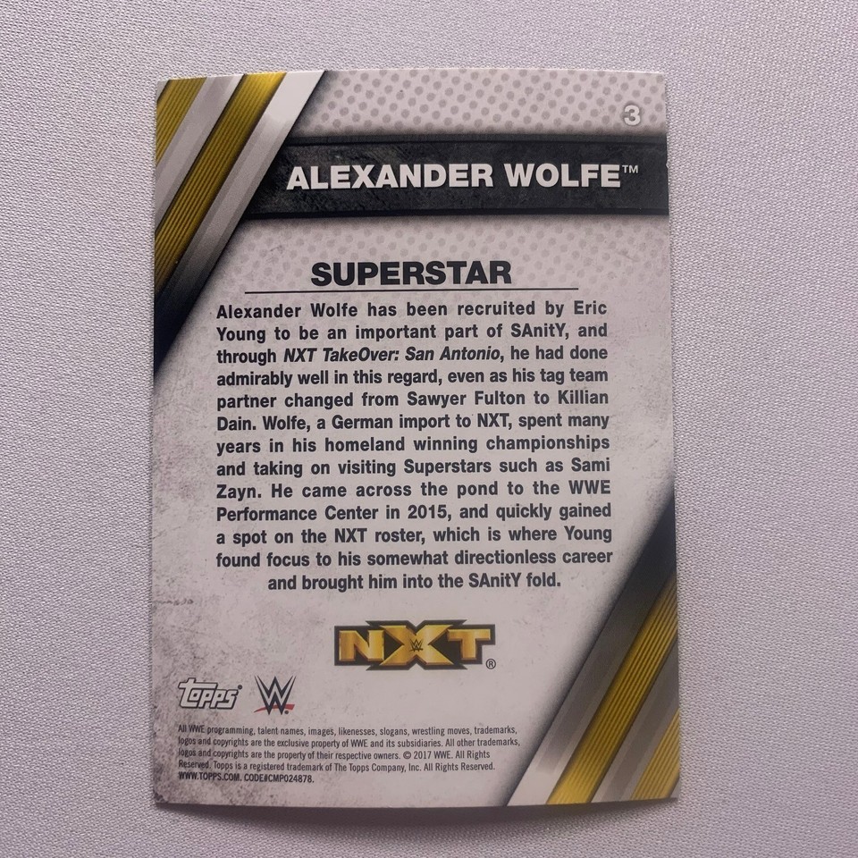 Alexander Wolfe 2017 Topps WWE NXT #3 FREE SHIPPING Axel Tischer | eBay