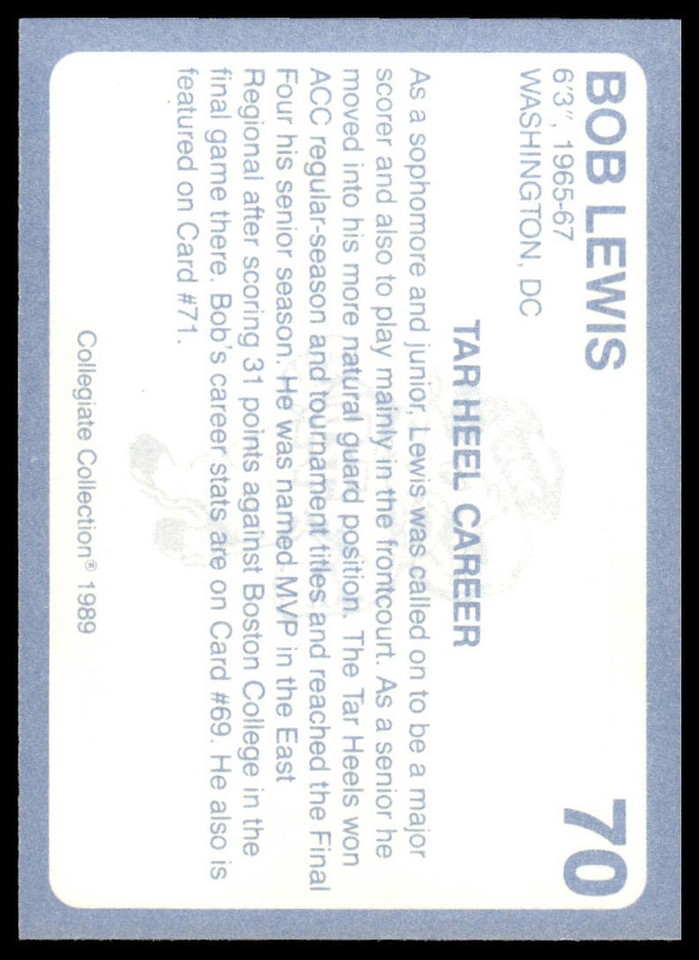 1989 Collegiate Collection North Carolina's Finest #70 Bob Lewis | eBay