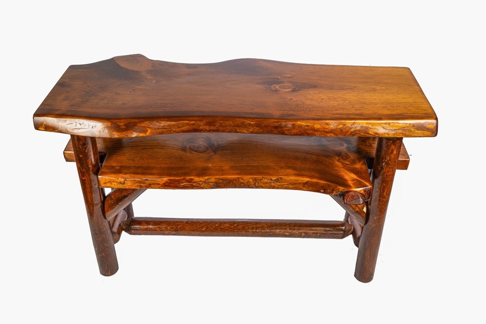 Southern Rustic Logwerks Log Console Table with Shelf Live Edge | eBay