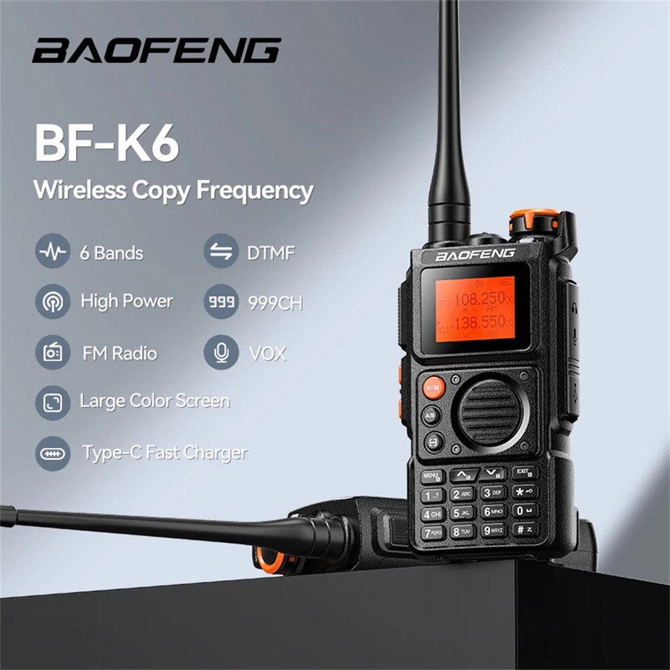 Baofeng UV-K6 Two Way Radio Long Range Type-C Charging Walkie Talkie FM ...