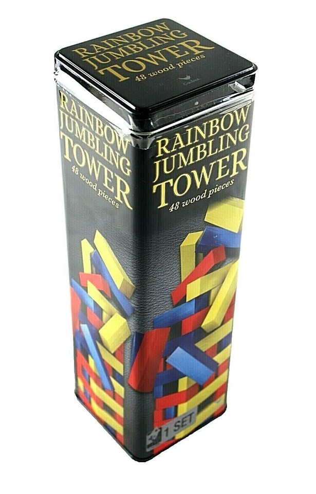 New Rainbow Jumbling Tower 48-Piece Colorful Block Balancing Wood ...