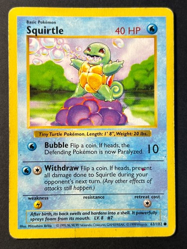 Squirtle 63/102 Shadowless Base Set - Pokemon Card WOTC MP | eBay