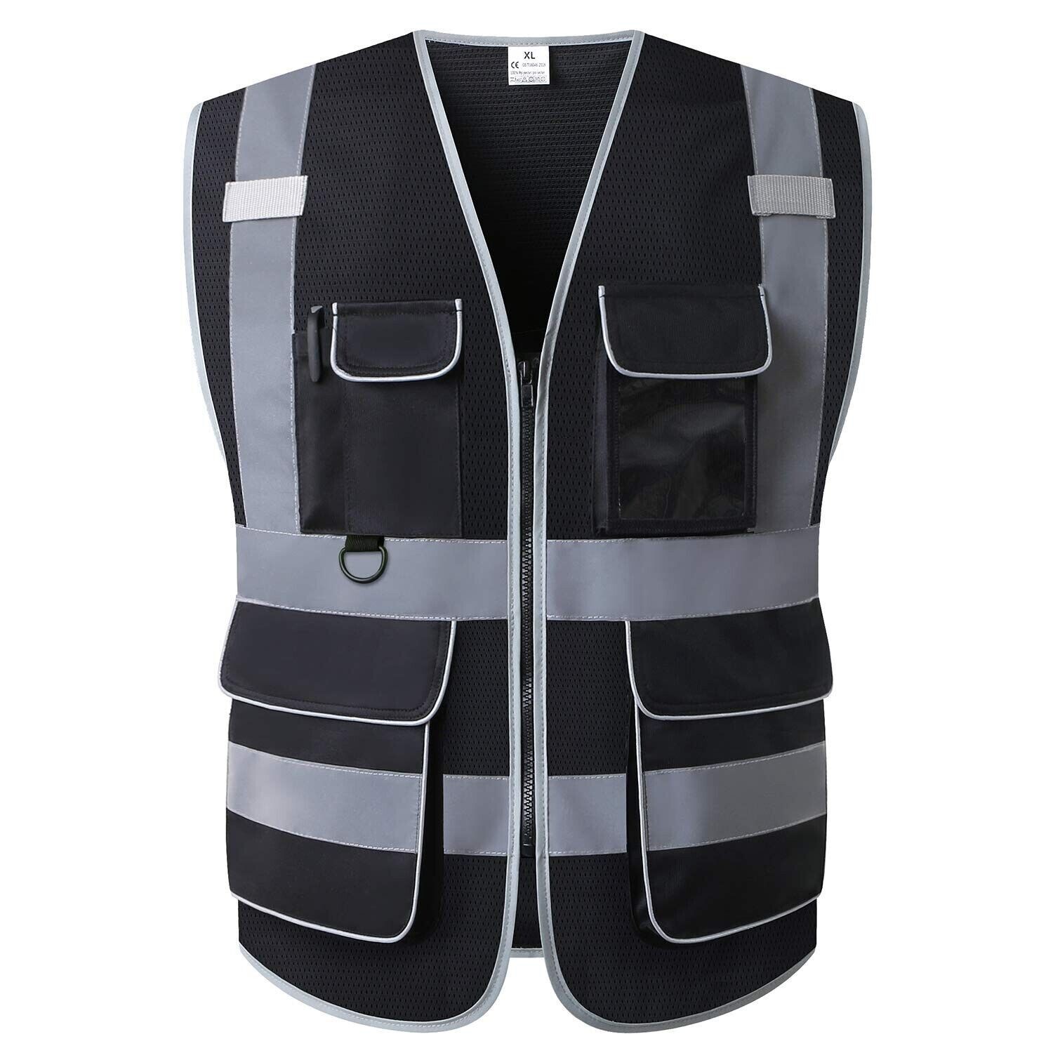 2 QTY Uninova Safety Mesh Vest with Reflective Strips Black/Gray - Men ...