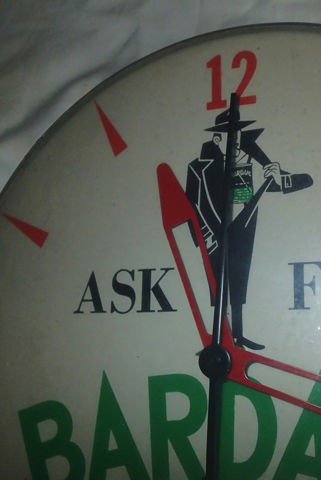 VINTAGE METAL GLASS BARDAHL CLOCK DICK TRACEY MAN USA OIL GAS ENGINE ...