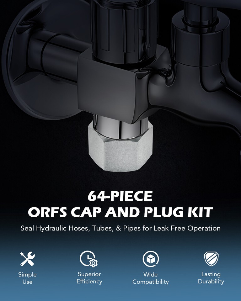 64 PC ORFS O-Ring Plug and Cap Hydraulic Flat Face Seal Fittings ORS ...