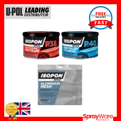 UPOL Isopon P38 + P40 Davids Car Body Easy Sand Filler With Isopon Mesh ...