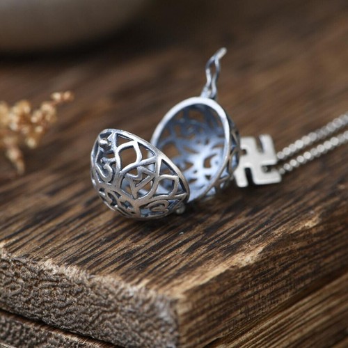 1PC Sterling Silver Buddhism Lotus Om Pearl Harmony Cage Locket Pendant ...