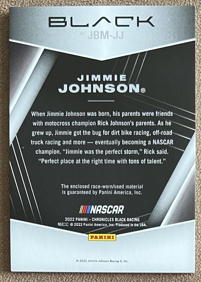 Jimmie Johnson 2022 Panini Chronicles Jet Black Dual Relics #JBM-JJ ...