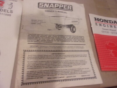 OEM SNAPPER Owners AND PARTS Manual 61910 10 CU. FT. UTILITY DUMP CART ...