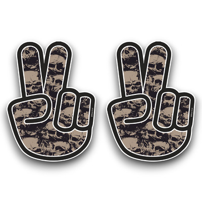 2x Brown Gothic Skull Pattern Peace Hand Hippie Vinyl Car Sticker ...