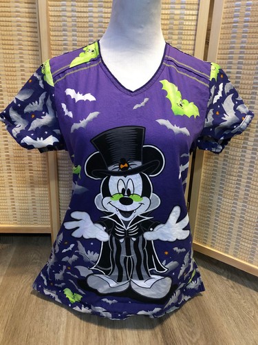 Halloween Scrubs Top Cartoon Small S Disney Mickey Mouse as Vampire ...