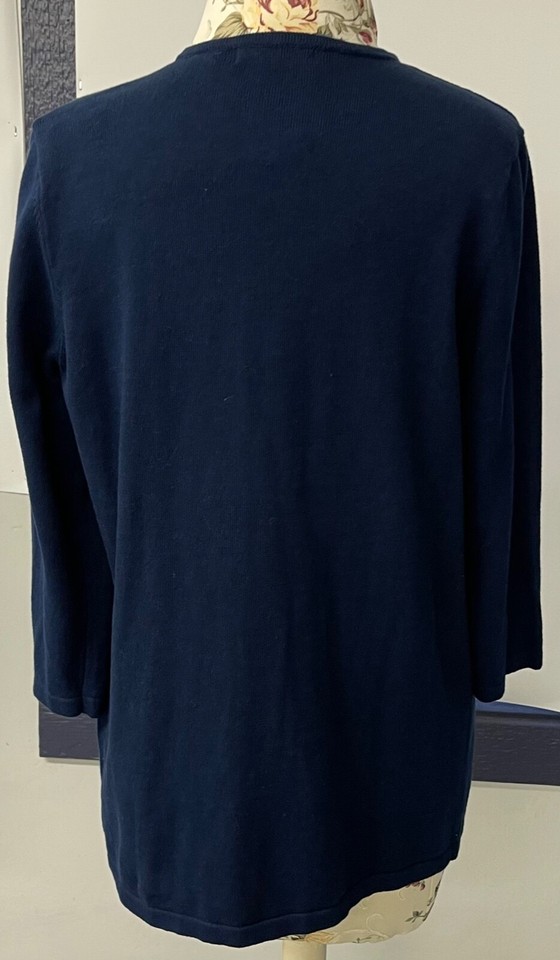 NWT - JEANNE PIERRE Waterfall Open Front Navy Knit Jacket, Size Med. 3/ ...