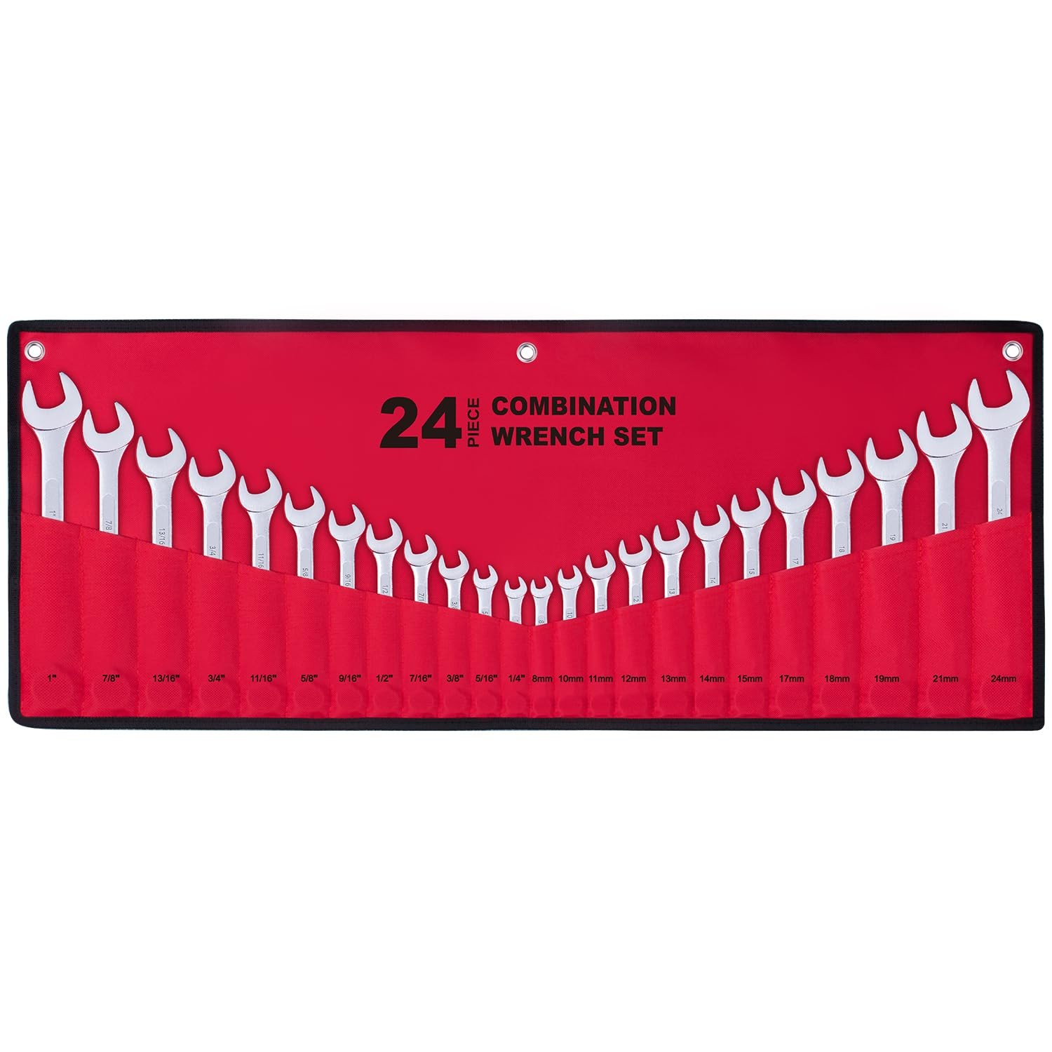 24-Piece All-Purpose Master Combination Wrench Set with Roll-up Pouch ...