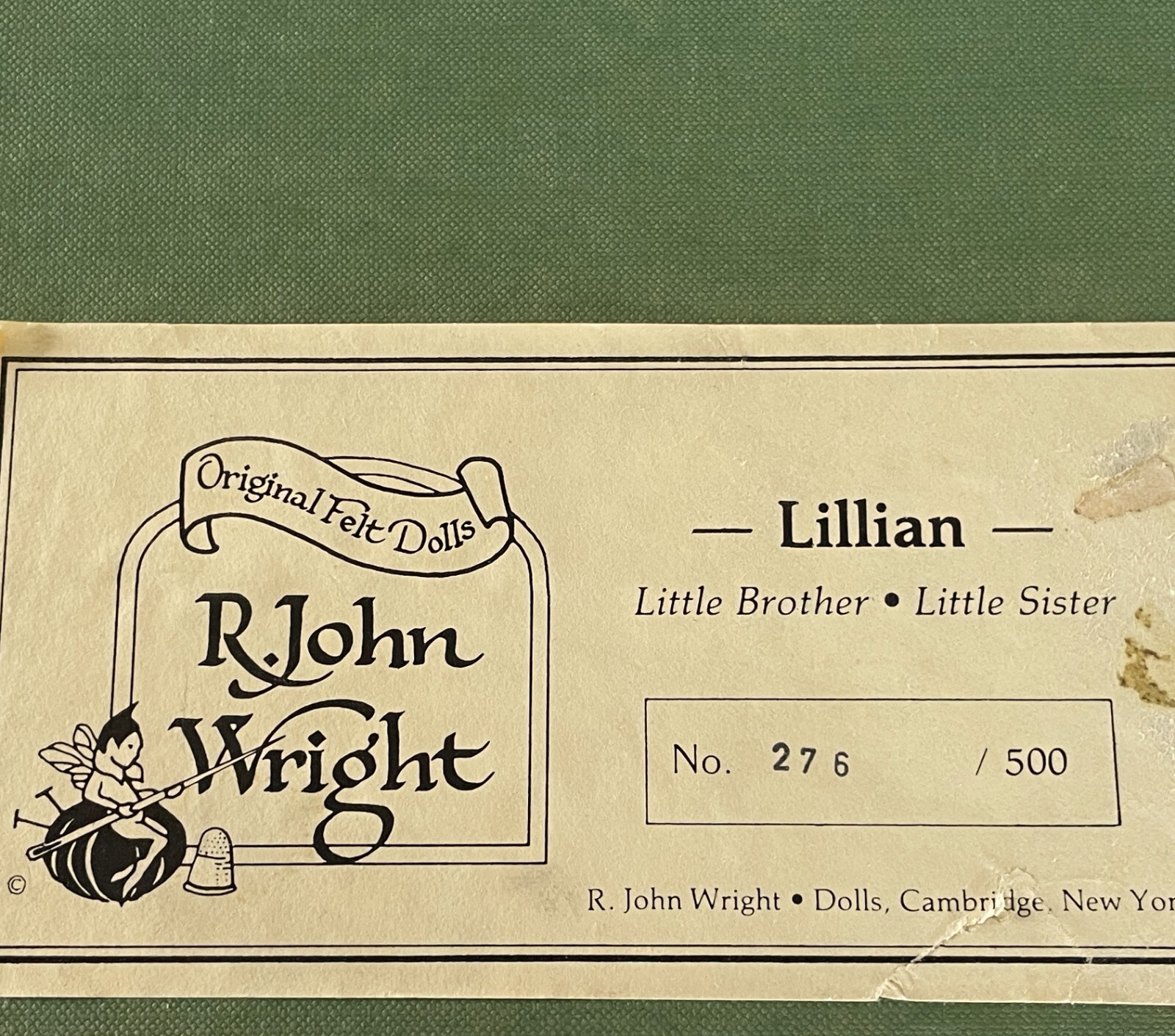 R. John Wright Doll LILLIAN 20" molded felt, fully jointed 1987 #256/ ...