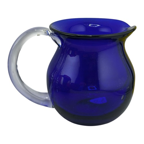 Cobalt Blue Pilgrim Art Glass Creamer Pitcher Clear Applied Handle 3 1/ ...