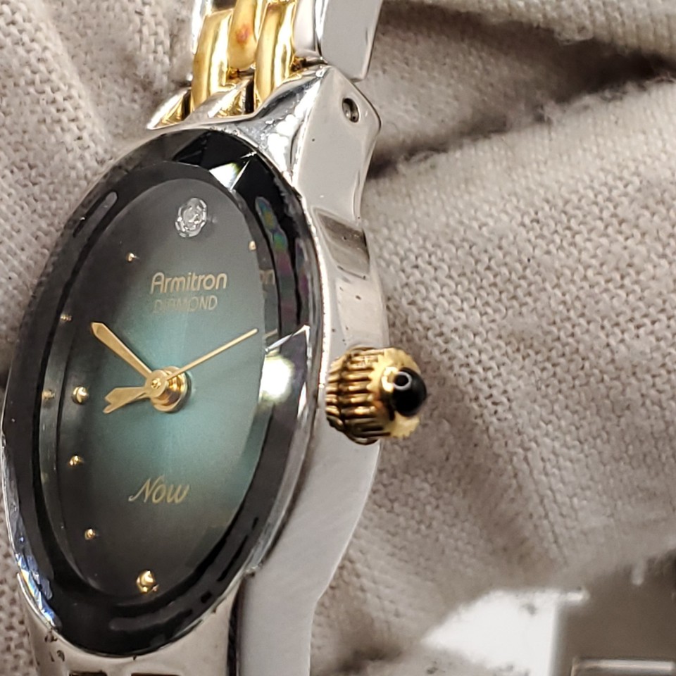 Armitron Now Diamond Watch Women 17mm Green Dial Two-Tone New Battery ...