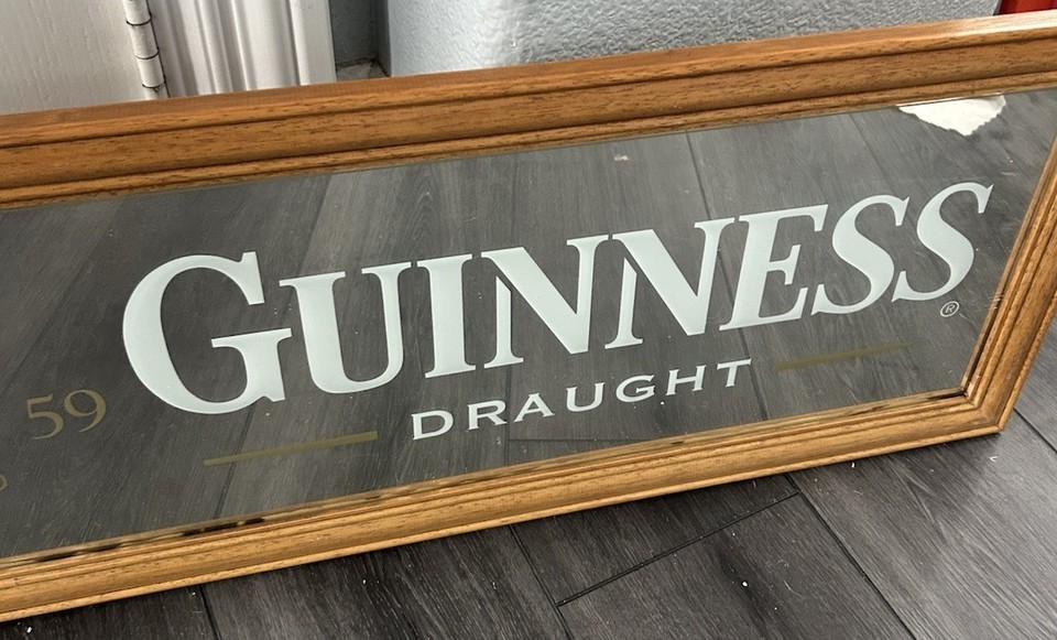 Vntg Guinness Beer Mirrored Bar Pub Mirror Sign Guinness Man Cave 32 ...