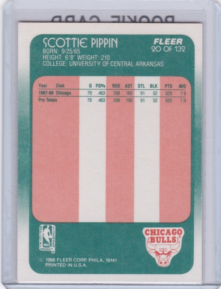 SCOTTIE PIPPEN ROOKIE CARD 1988 Fleer VINTAGE BASKETBALL $$ RC Chicago ...