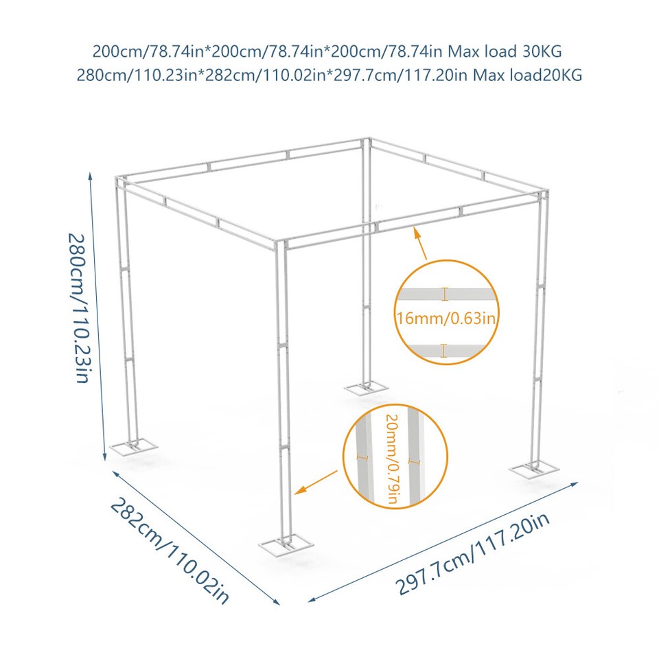 3M High Wedding Square Canopy/Chuppah/Arbor Drape Stand Wedding Piping ...