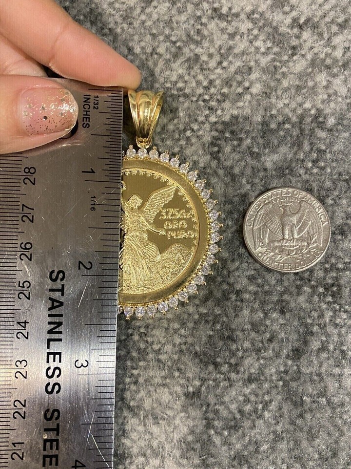 14K Yellow Gold Finish 50 Pesos Moneda Mexican CENTENARIO Pendant Lab ...