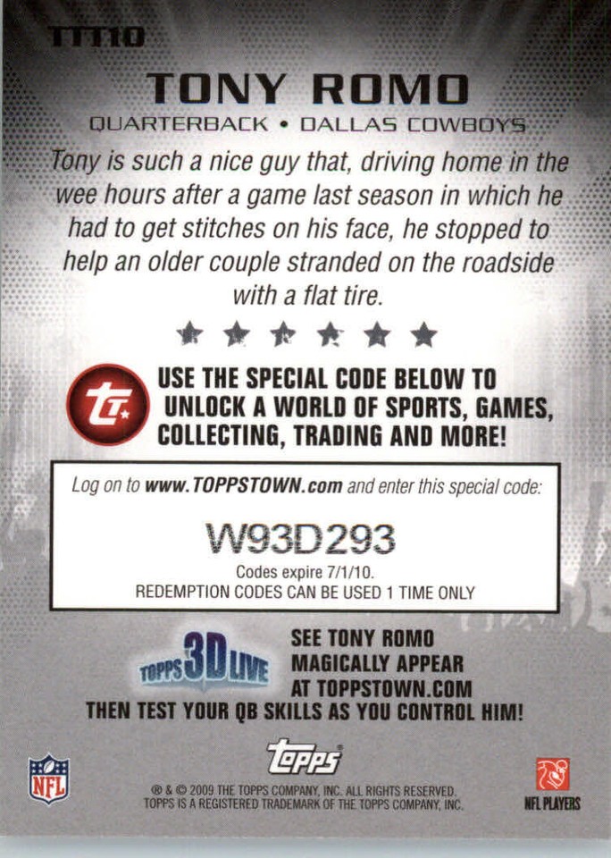 2009 Topps Topps Town Silver #TTT10 Tony Romo - Dallas Cowboys | eBay