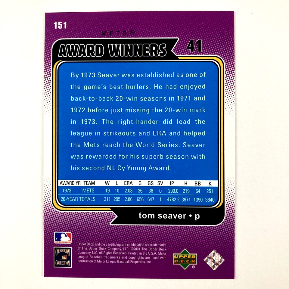 Tom Seaver 2001 Upper Deck Decade of the 70's Card #151 New York Mets ...