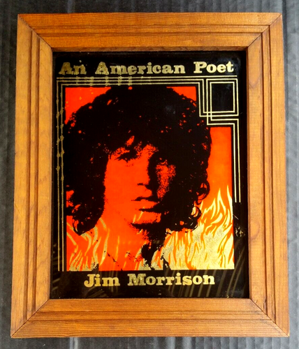 Vintage An American Poet Jim Morrison Mirror Glass Flames Wood Frame ...
