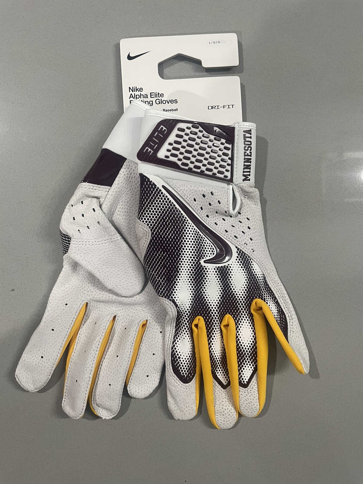 NEW! Minnesota Gophers Nike Alpha Elite Batting Gloves Dri-Fit Large ...