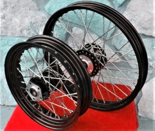 BLACK 40 SPOKE FRONT/REAR WHEEL SET HARLEY FXRS LOW RIDER SUPER GLIDE ...