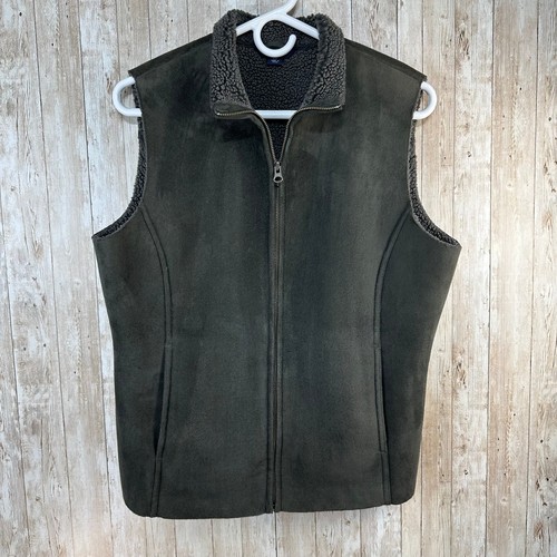 Lands End Vest Womens S Charcoal Grey Sherpa Lined Faux Suede Outdoor ...