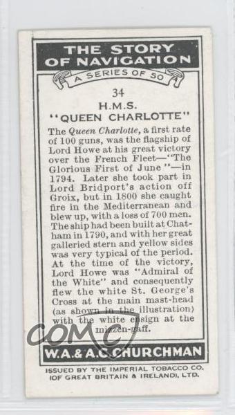 1937 Churchman's The Story of Navigation Tobacco HMS Queen Charlotte ...