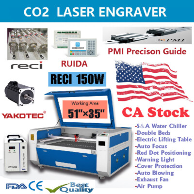 RECI 150W CO2 CNC Wood Acrylic Laser Engraving Cutting Cutter Machine ...