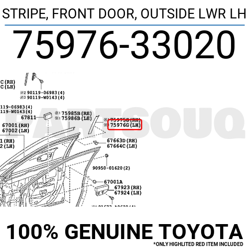 7597633020 Genuine Toyota STRIPE, FRONT DOOR, OUTSIDE LWR LH 75976 ...
