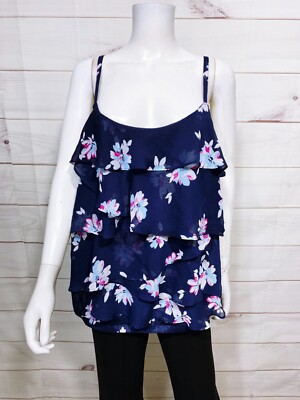 Torrid Womens Top Size 1 Blue Floral Layered w/Straps Sleeveless | eBay