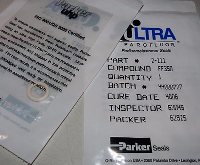 NEW PARKER SEALS ULTRA PAROFLUOR PERFLUOROELASTOMER 2-111 FF350 O-RING ...