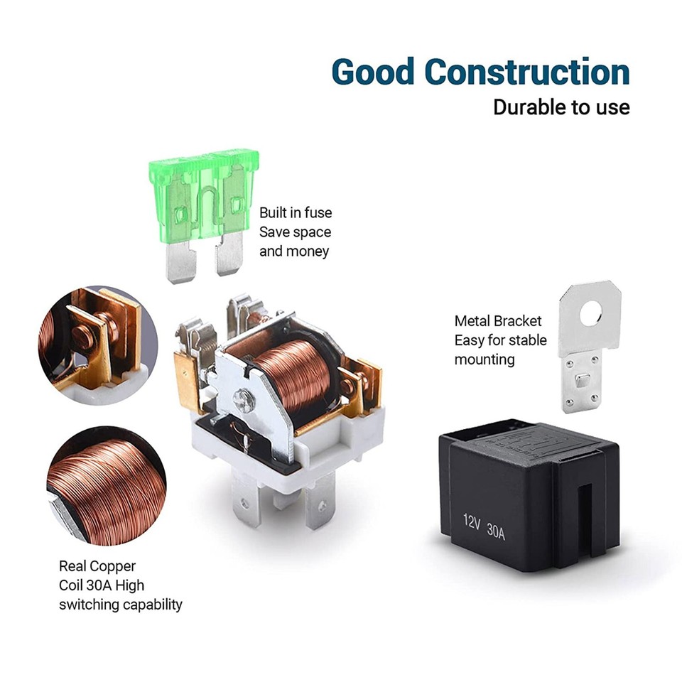 5 Pack Automotive Electrical Relays 12V Fuse Relay Switch Harness 5 Pin ...