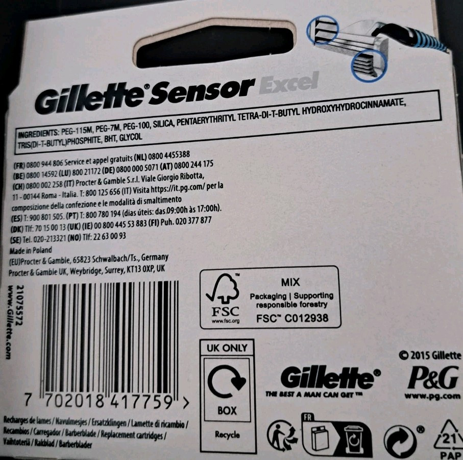 GENUINE 2 X GILLETTE SENSOR EXCEL RAZOR BLADE PACK OF 10 X 2 NEW ...