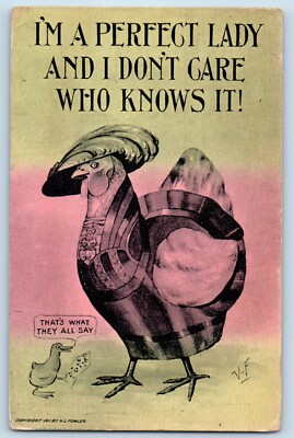 H L Fowler Signed Artist Postcard Anthropomorphic Chicken Hen I'm A ...