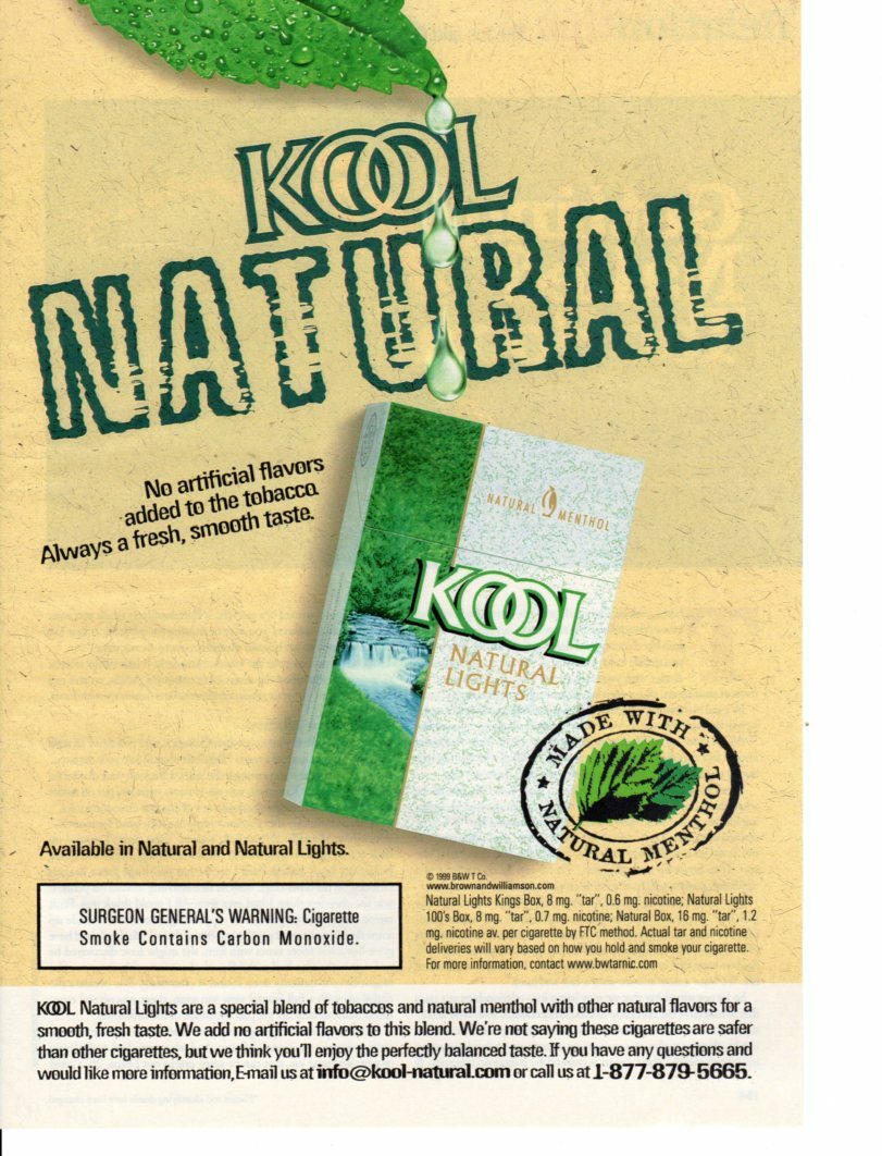 Vintage print ad Tobacco Cigarettes KOOL Natural Lights made with ...