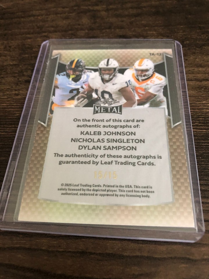 2025 Leaf Metal Triple Auto Kaleb Johnson, Nick Singleton, Dylan Sampson 15/15 | eBay