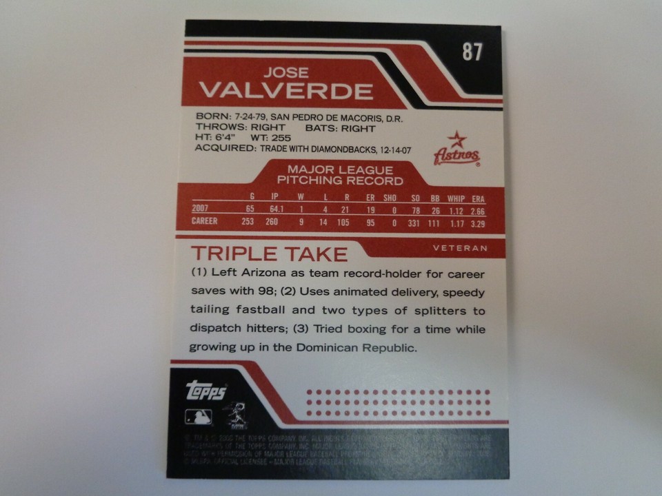 2008 Topps Triple Threads Jose Valverde Card #87 Serial #985/1350 | eBay
